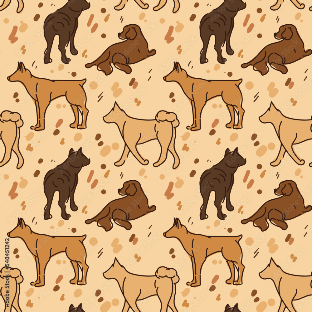 Pattern Drawing with different dogs in different poses. Graphic ...