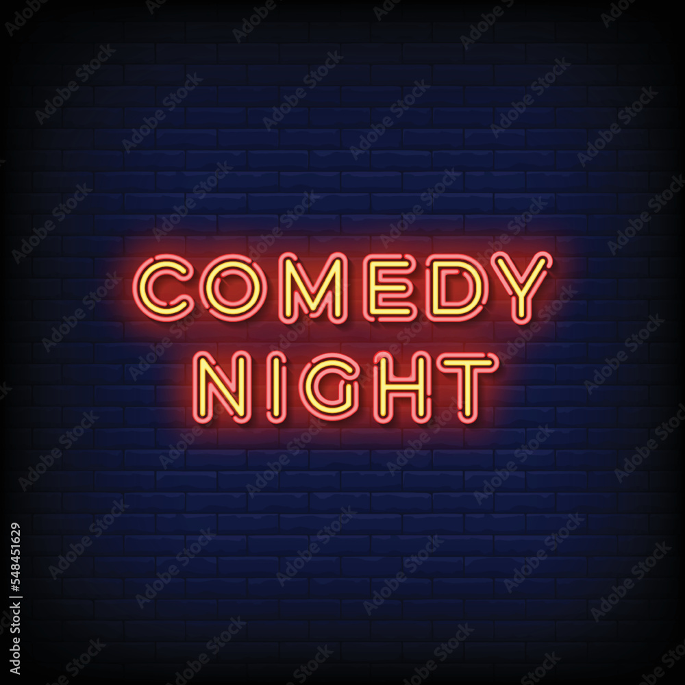 Neon Sign comedy night with brick wall background vector Stock Vector ...