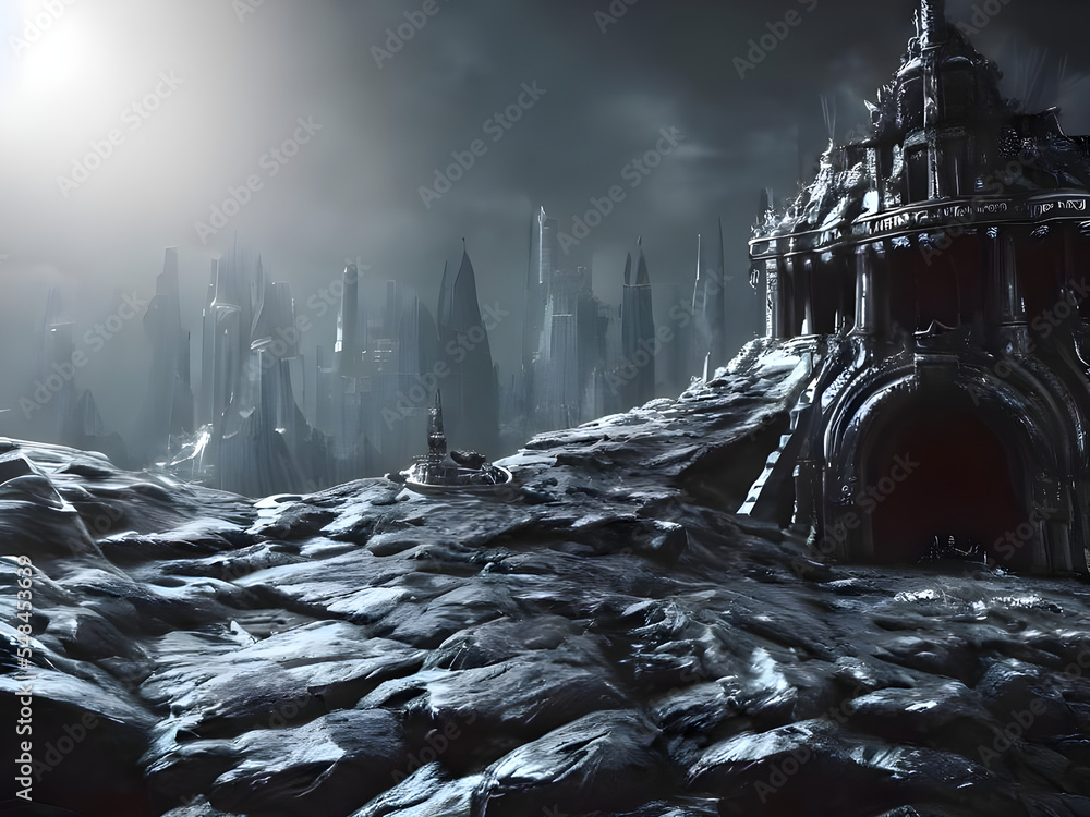 Big City in the dark underworld, dark fairy tale, abstract illustration ...