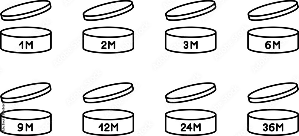 after opening icons, icon set. Isolated vector black outline stamp ...