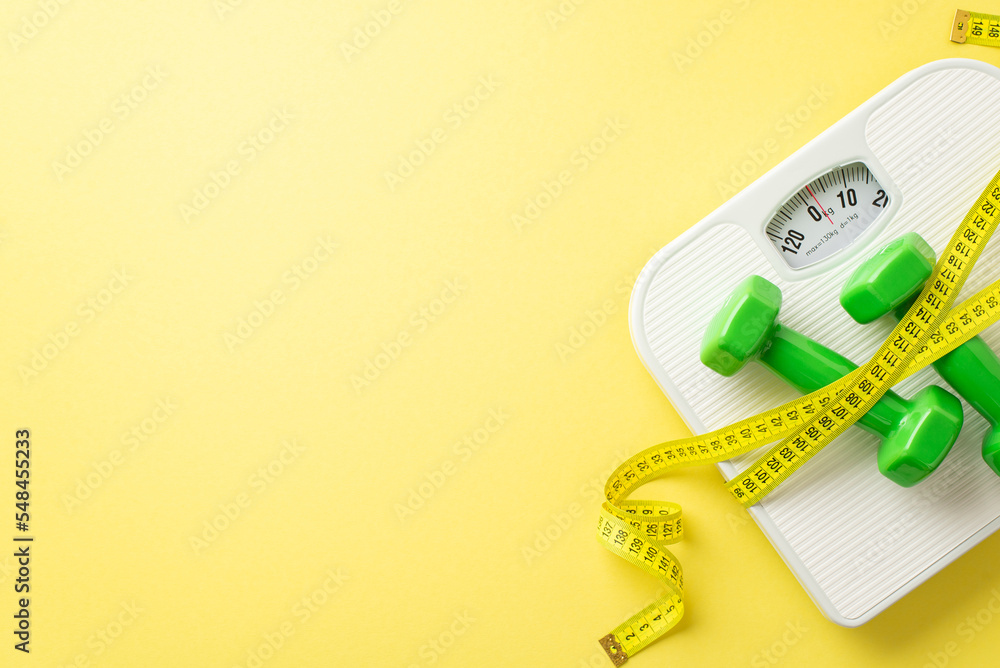 Slimming concept. Top view photo of measuring tape wrapped around ...