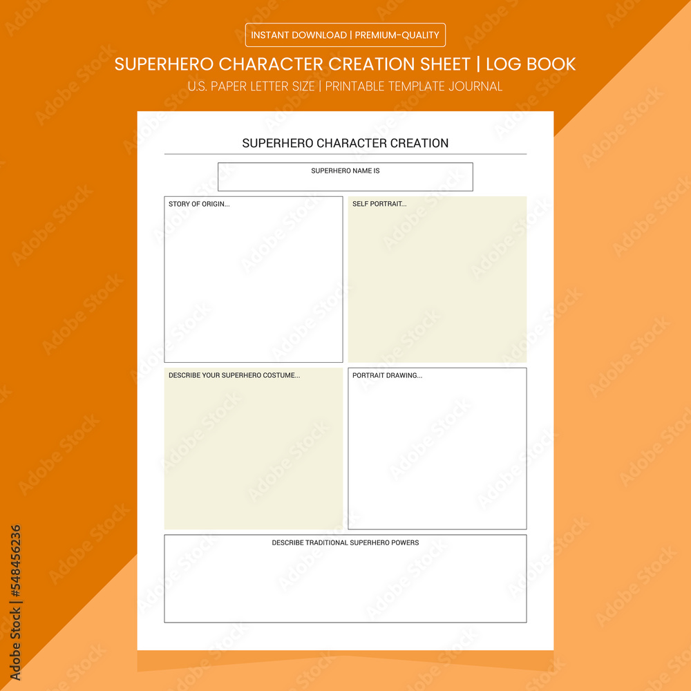 Superhero Character Creation Sheet | Character Creation Log Book ...