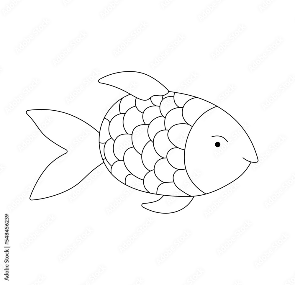 Vector isolated small simple fish with scales side view pisces zodiac ...