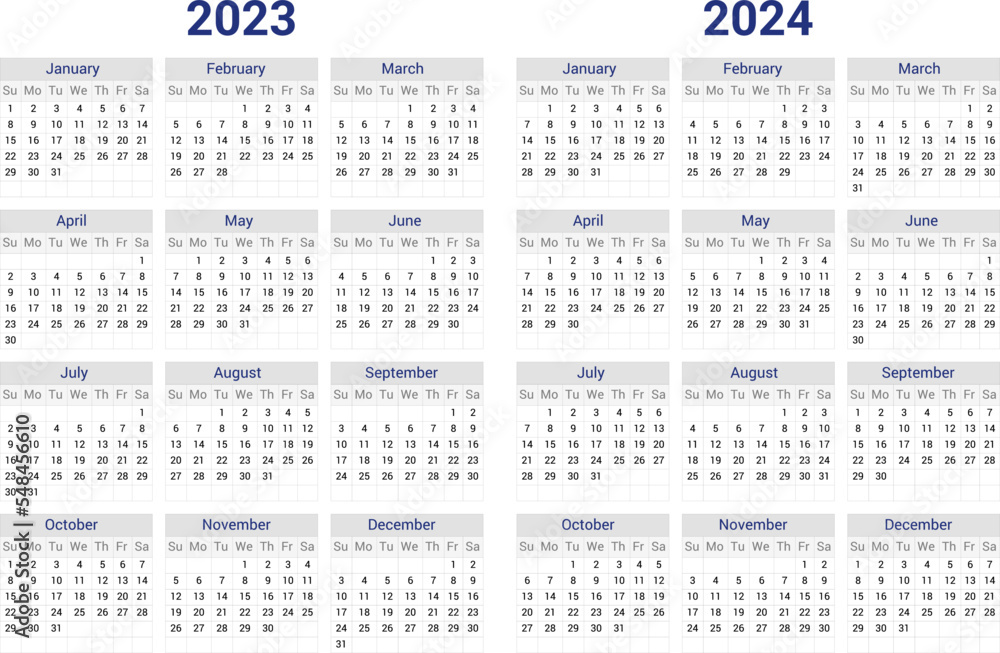 Calendar 2023 vector template layout vector image. 2023 Yearly English ...
