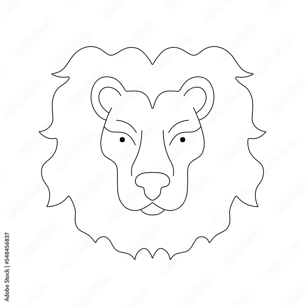 Vector isolated small simple lion with big mane head portrait full face ...
