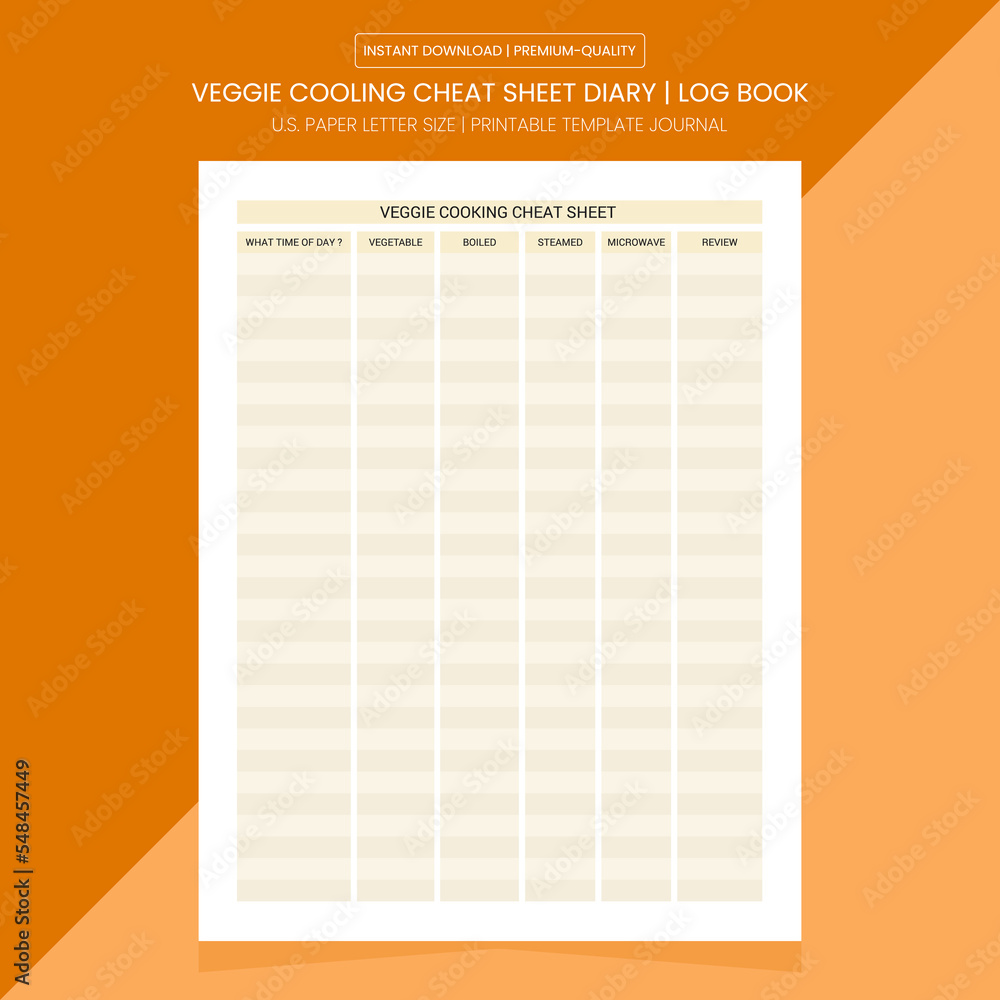 Veggie Cooling Cheat Sheet | Veggie Cooling Cheat Log Book | Notebook ...