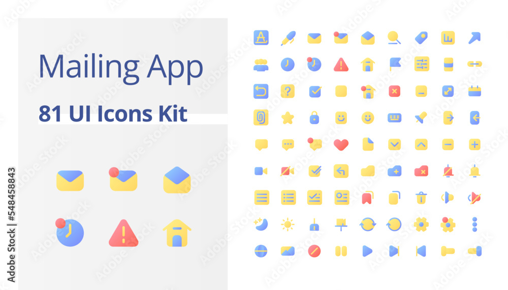 Mailing app functions pixel perfect flat gradient color ui icons kit. Digital communication ...