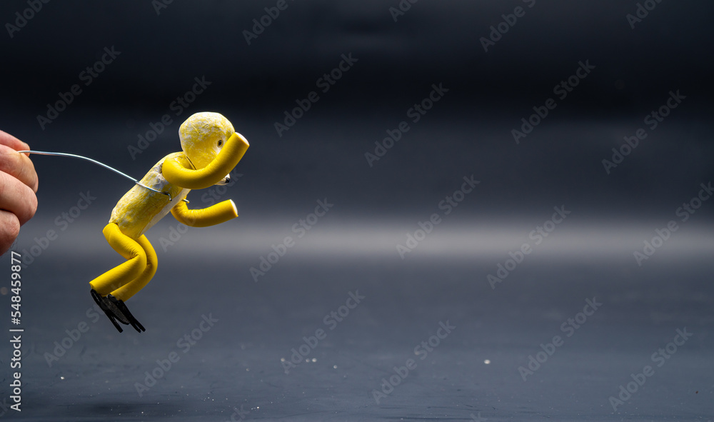 Stopmotion process of jumping. Jumping. Man's hand holding with an ...