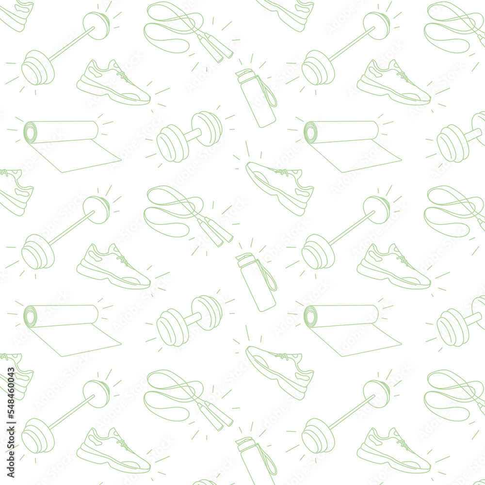 sports doodle green background. Template for gym, fitness, gym. Black ...