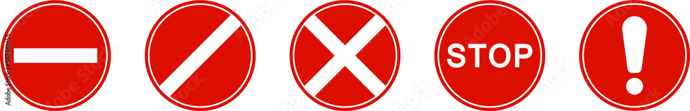 Red STOP sign isolated. Set red stop sign icon, do not enter. Stop ...