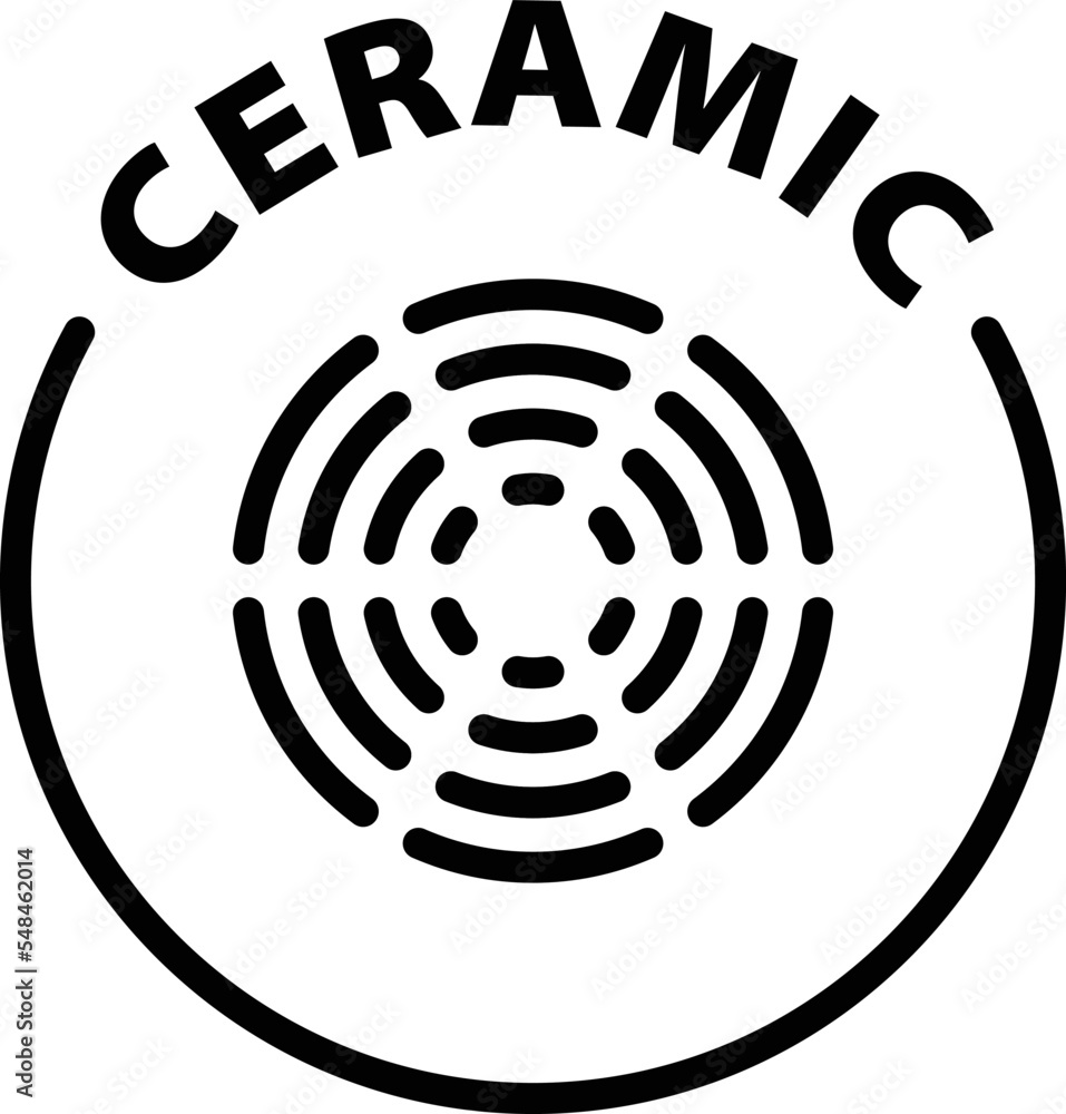 ceramic stove icon. Isolated vector black outline stamp label rounded ...