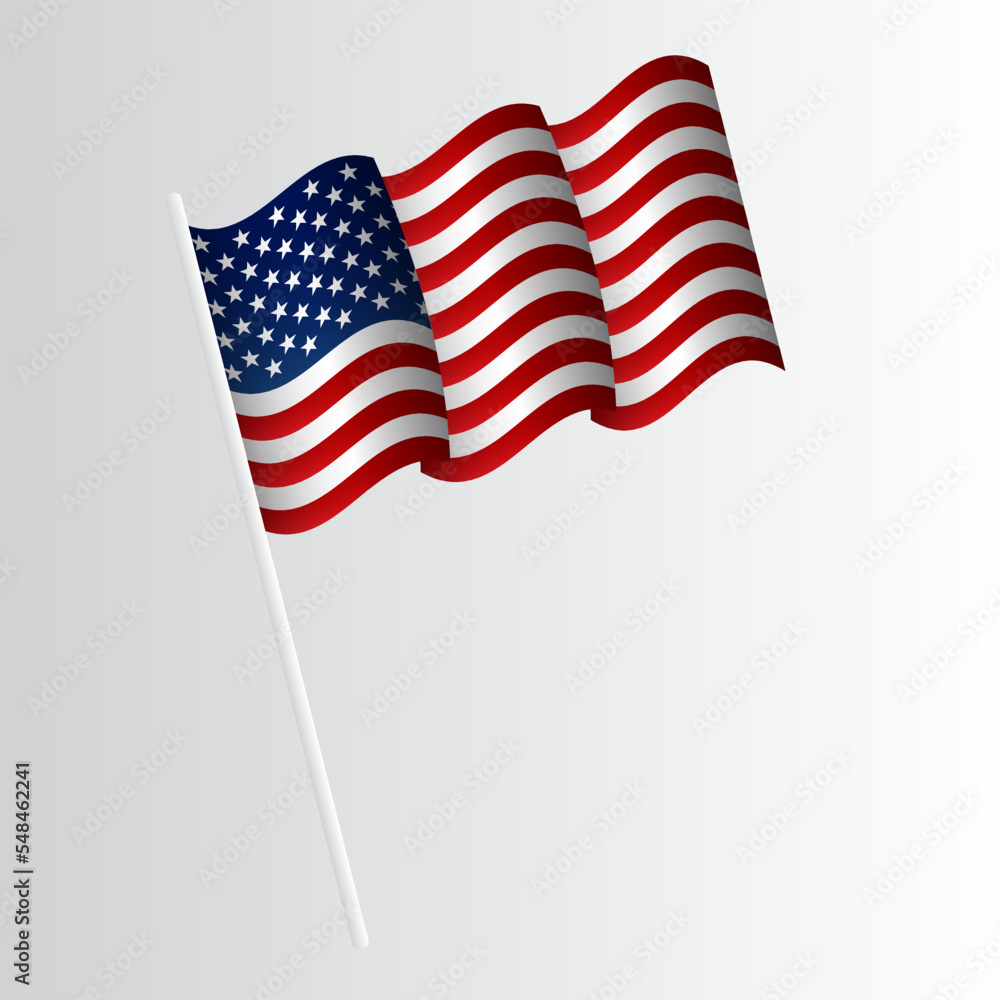 wavy american flag with pole and white background suitable for ...