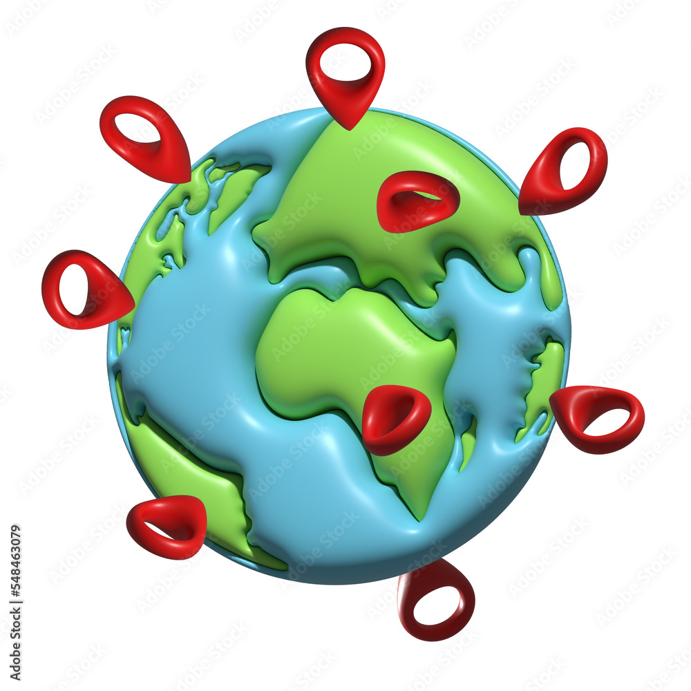 3D earth globe with pinpoints online deliver service, delivery tracking ...