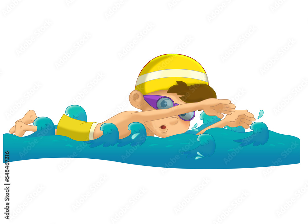 Cartoon child training - swimming isolated - illustration for the ...