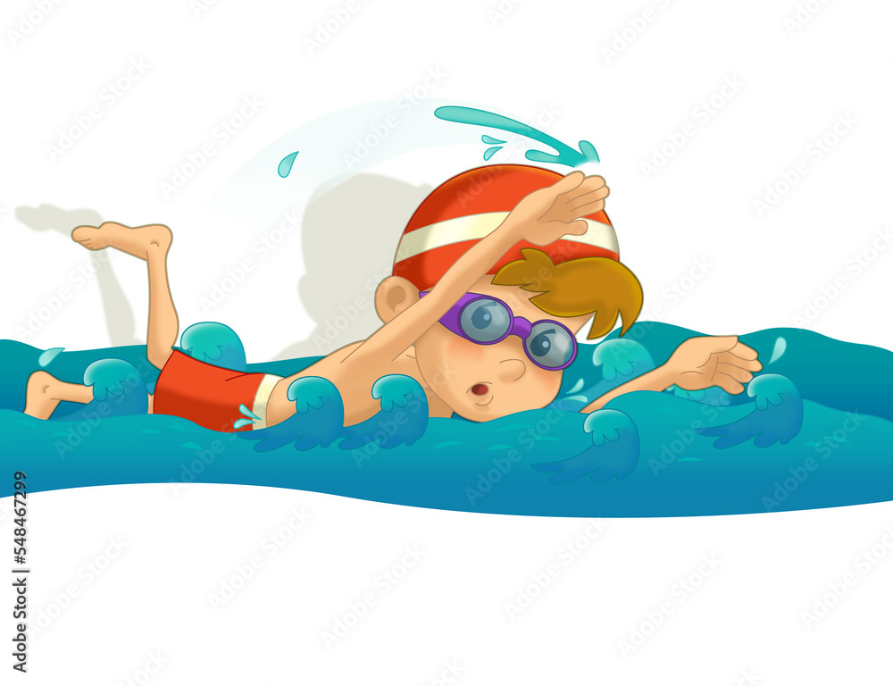 Cartoon child training - swimming isolated - illustration for the ...
