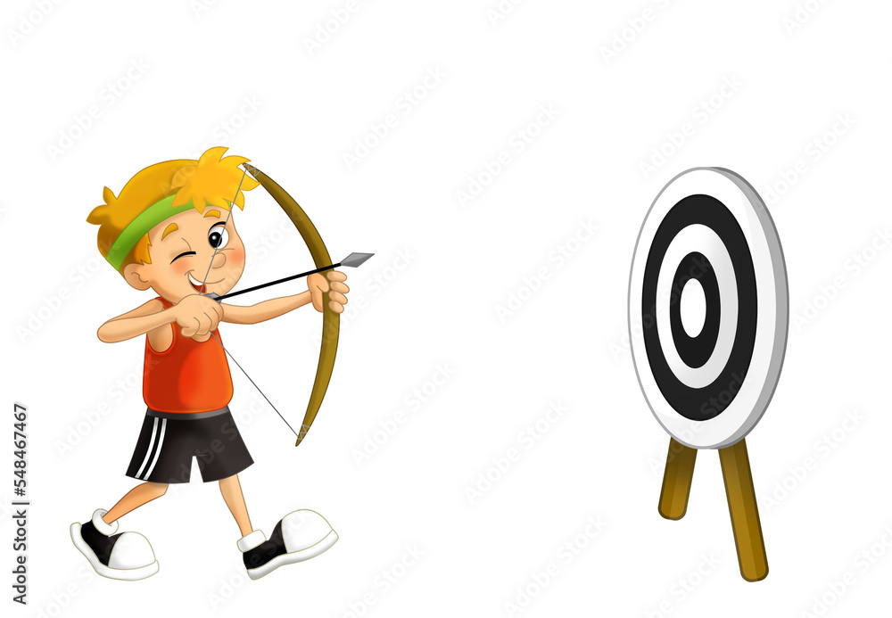 Cartoon kid shooting - bow - archer - isolated - illustration for the ...