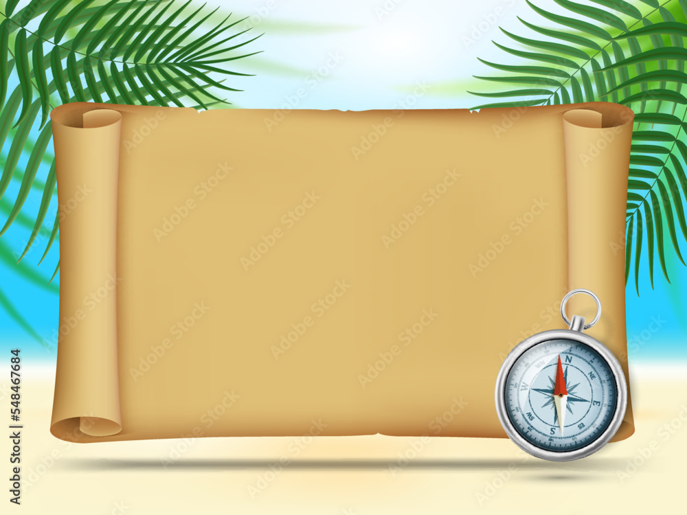 Scroll treasure map with compass. Vector background Stock Vector ...