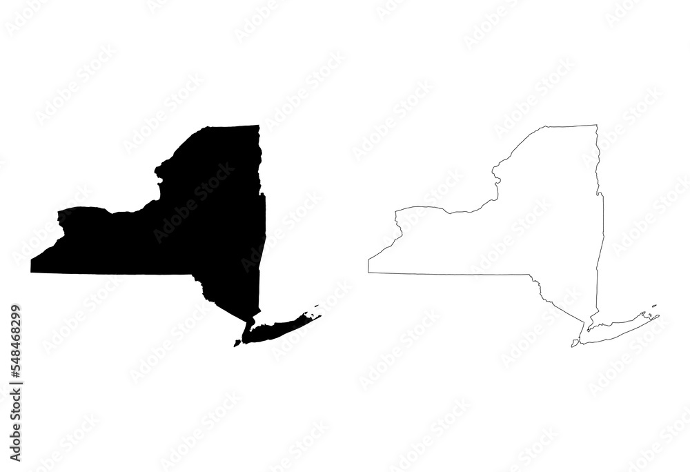 Set of New york map shape, united states america. Flat concept icon ...