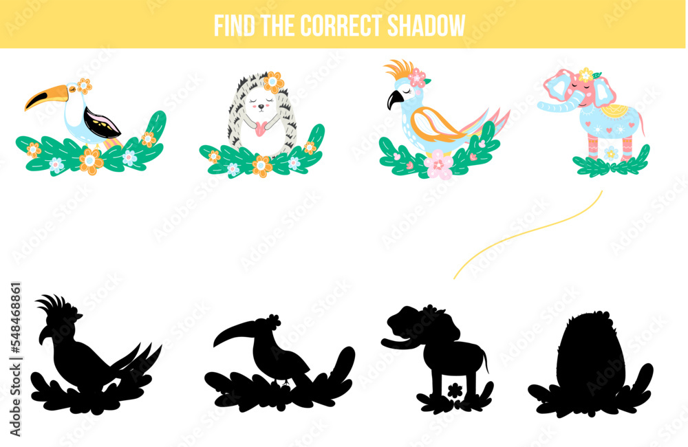 Silhouette game for kids with cute animals. Vector cartoon illustration ...