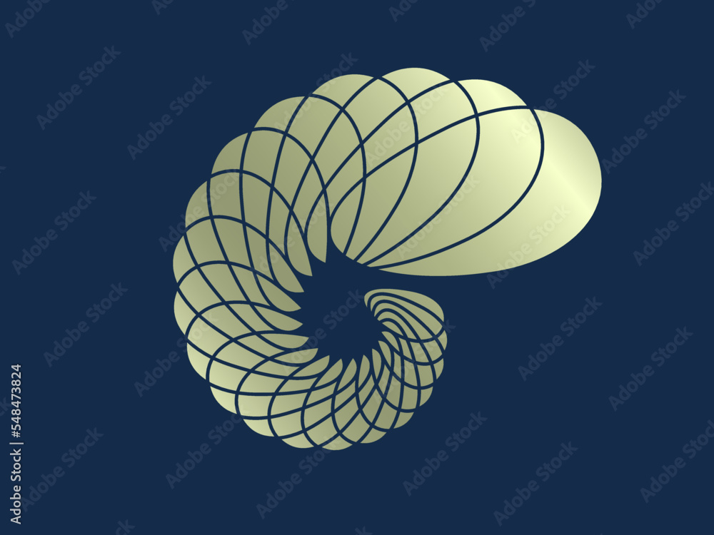 Spiral, swirl, shell logo.Twirl symbol isolated on dark fund.Fractal ...