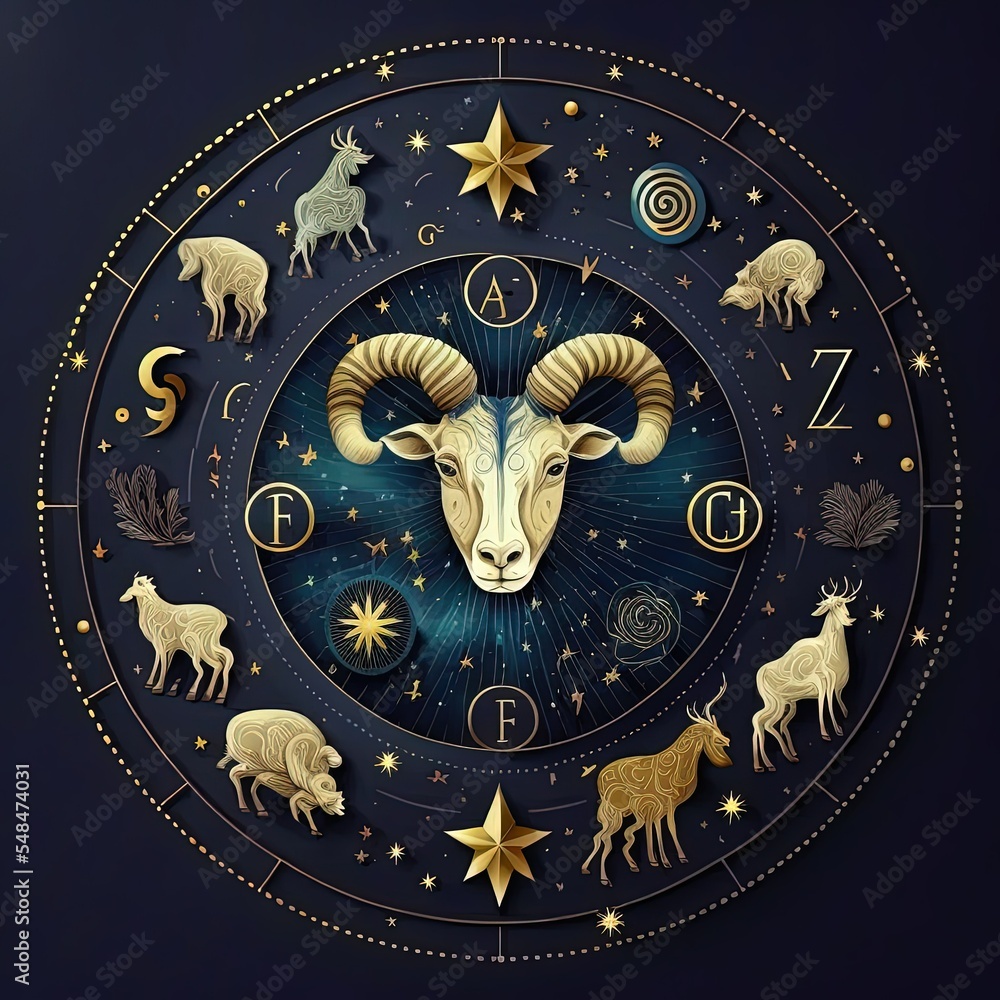 Graphic illustration of an astrology chart and the zodiac signs in ...