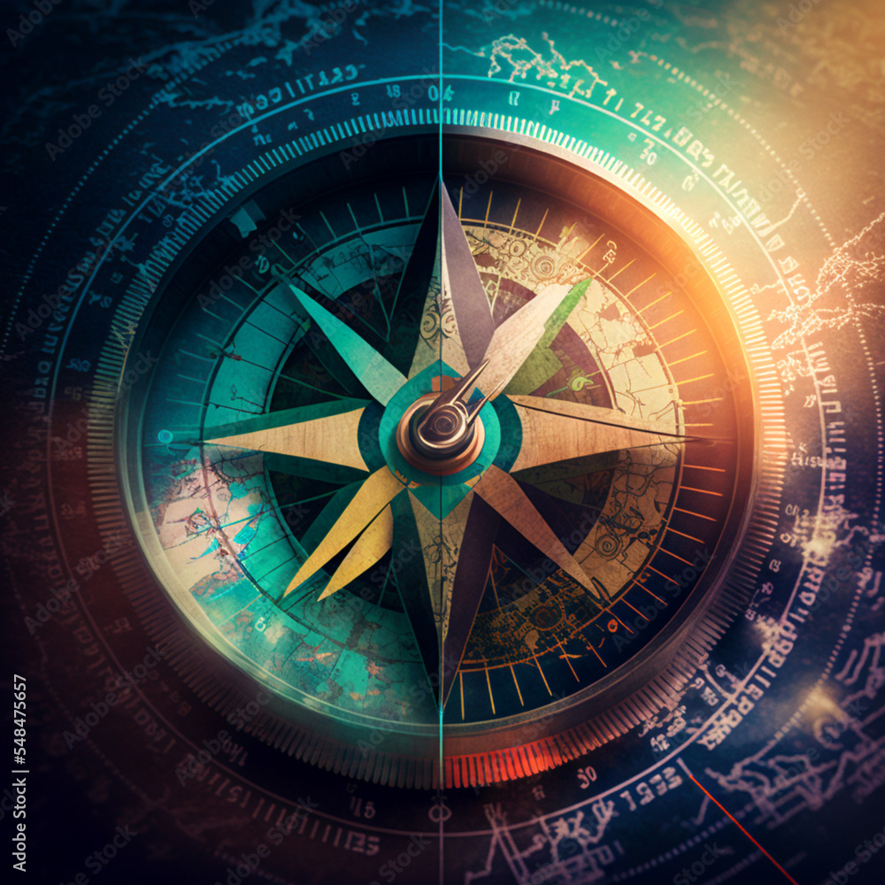compass and map digital art ai-generated Stock Illustration | Adobe Stock