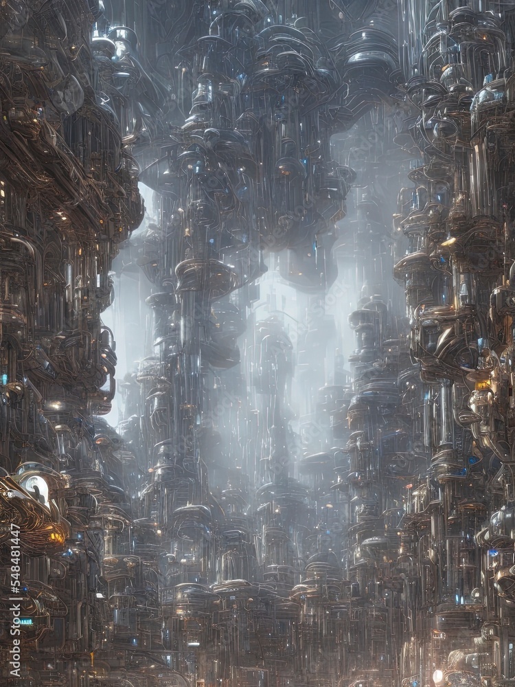 huge sci fi robotic cyborg city with intricate mechancial and sci-fi ...