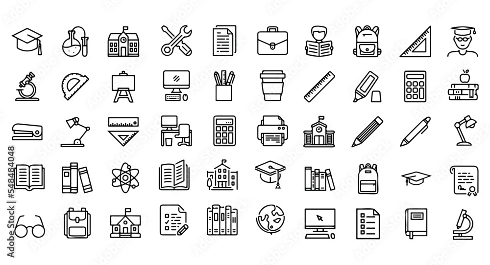 school icon pack, education icon set, handdrawn icon Stock Vector ...