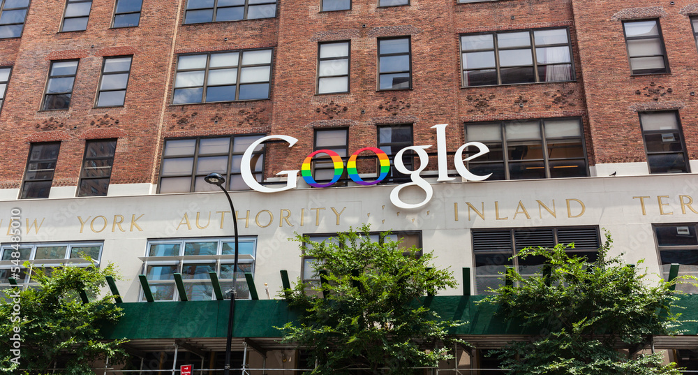 Exterior view of a Google headquarters building, NYC. Stock Photo ...
