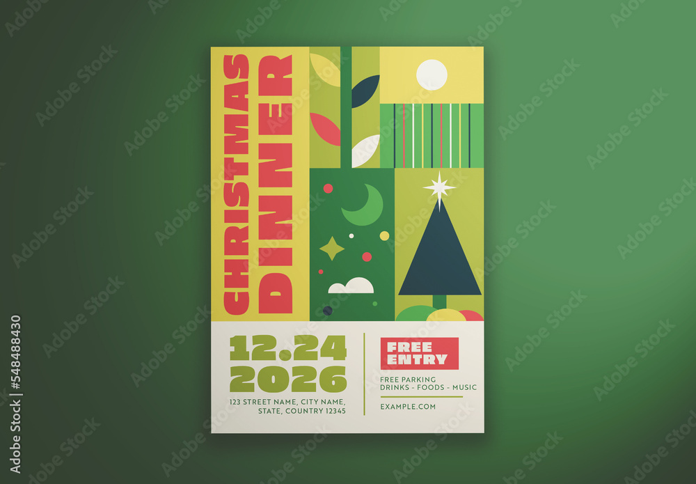 Modern Green Christmas Dinner Flyer Layout Stock Template | Adobe Stock