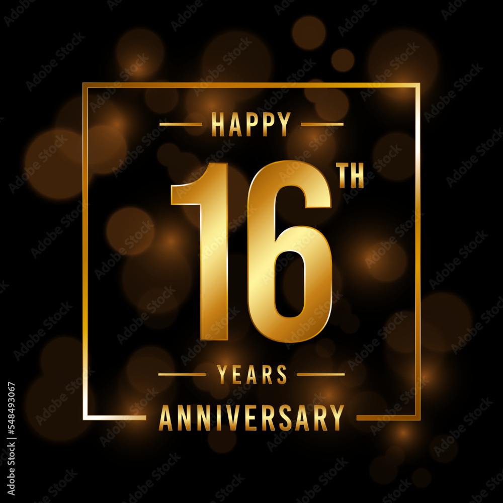 16th Anniversary. Anniversary template design with golden font for ...