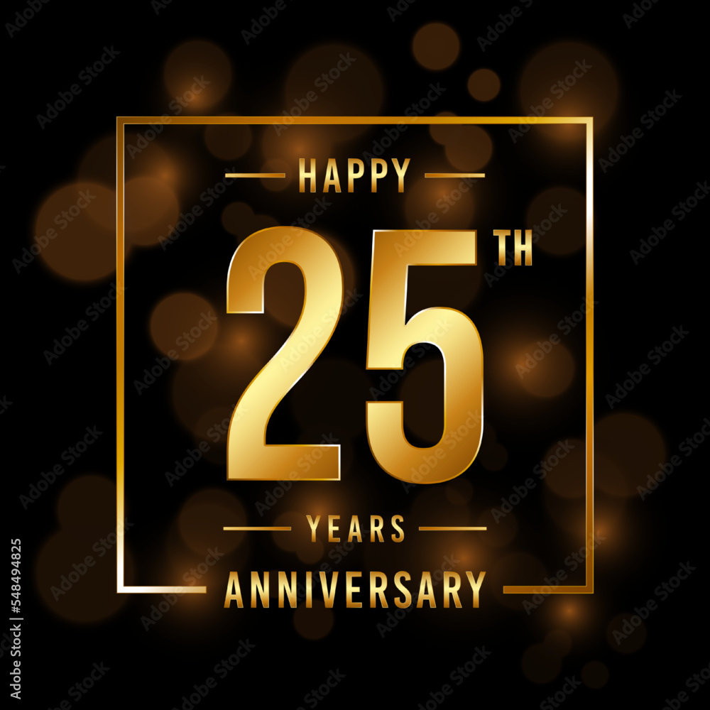 25th Anniversary. Anniversary template design with golden font for ...