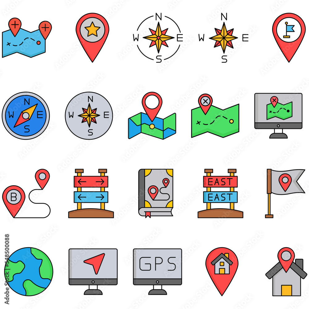 Maps And Location Icon Pack Stock Vector | Adobe Stock