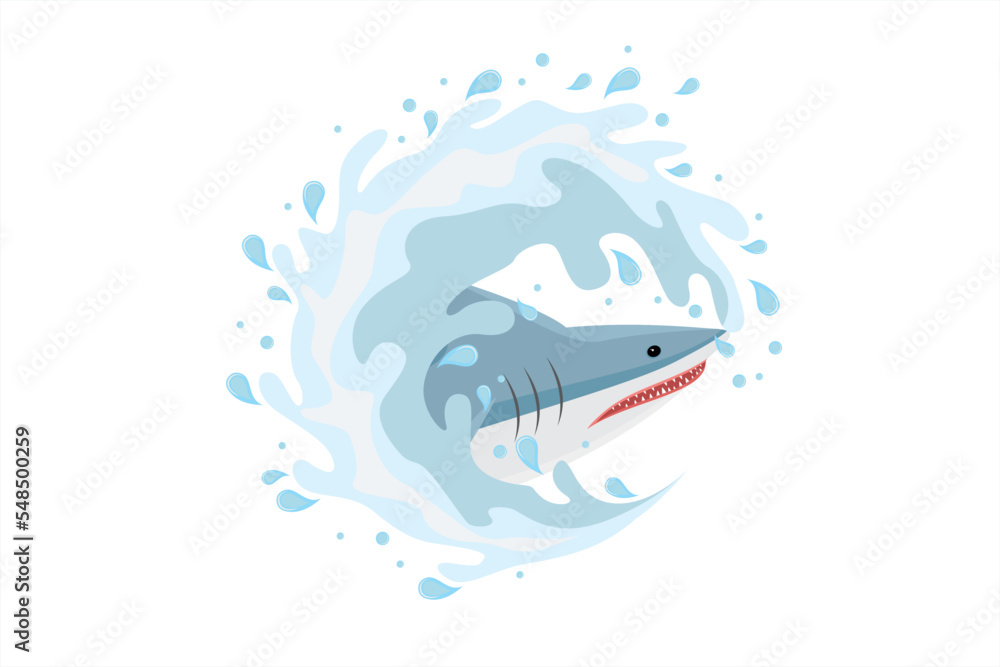 Shark vector. Shark jumping in the ocean waves. Sea predator swimming ...