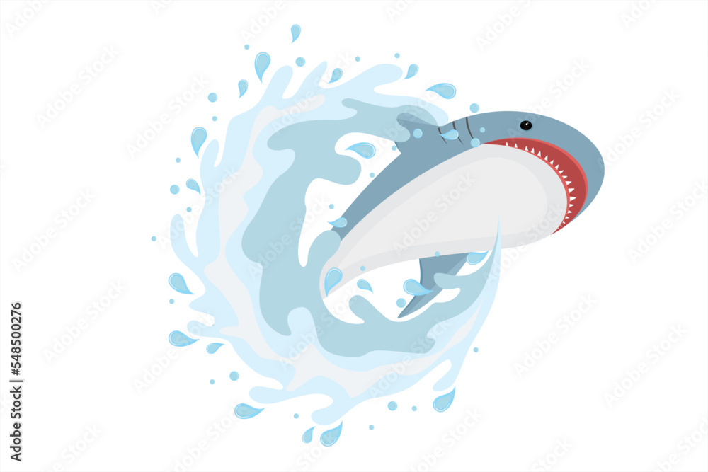 Shark vector. Shark jumping in the ocean waves. Sea predator swimming ...