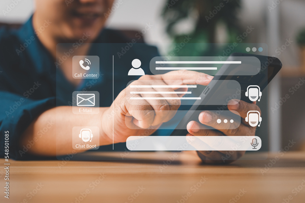 Person use customer service and support live chat with chatbot and ...