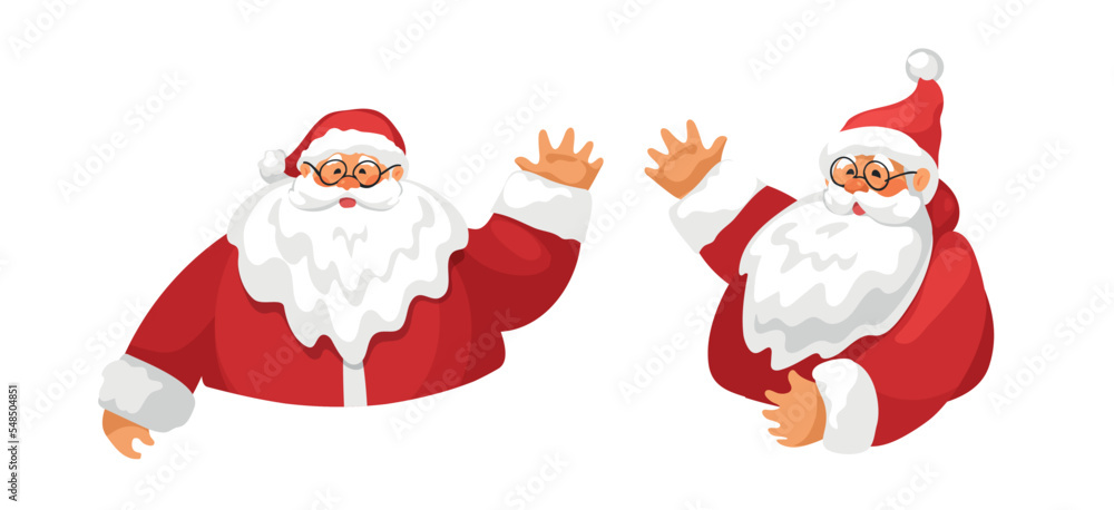 Bust portrait of Santa Claus waving hello. Christmas character for ...