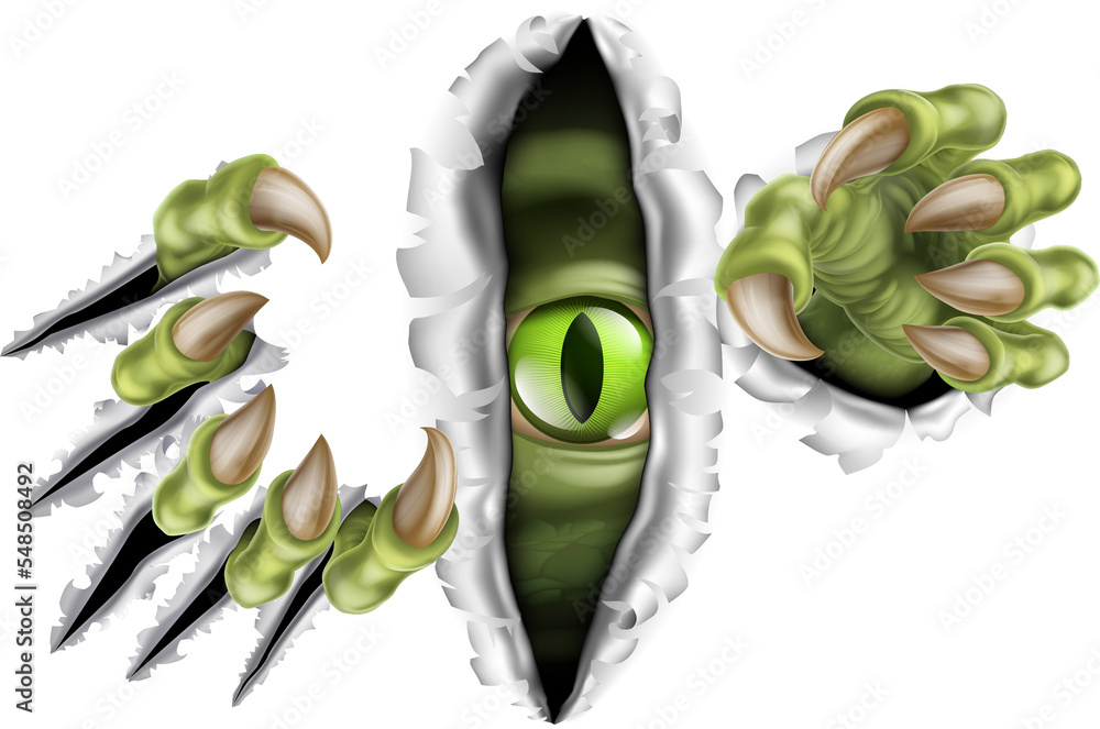 Monster With Talon Claw Tearing A Rip Through Wall Stock Illustration ...
