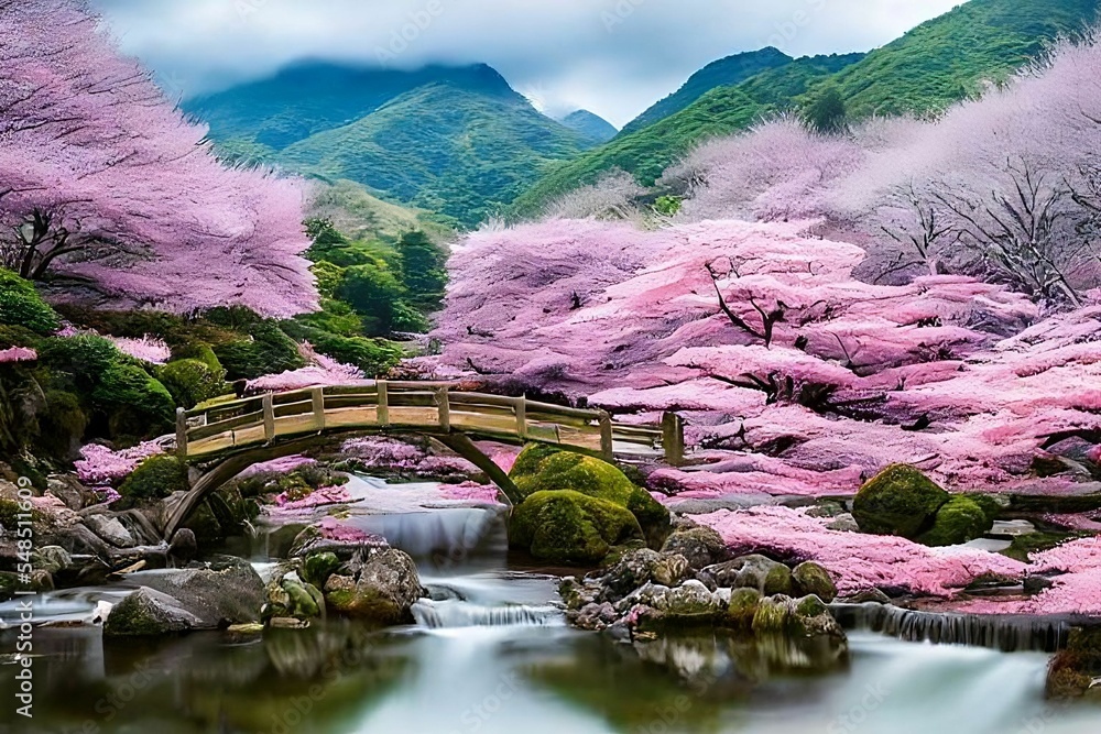 Beautiful 3D Nature and landscape wallpaper, Japanese Park with Cherry ...