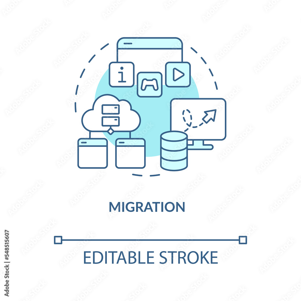 Migration turquoise concept icon. Move website data to new platform ...