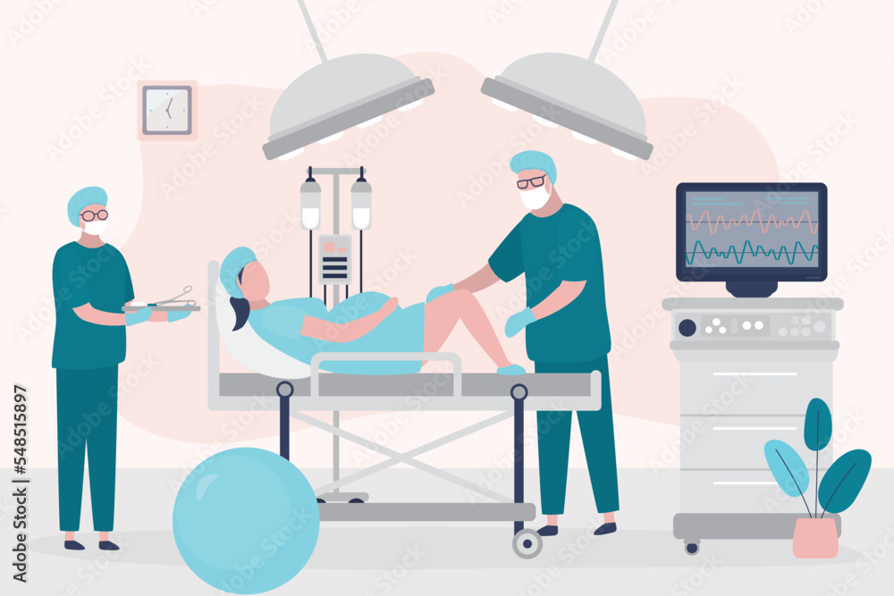 Doctor performing caesarean section for pregnant woman under epidural ...