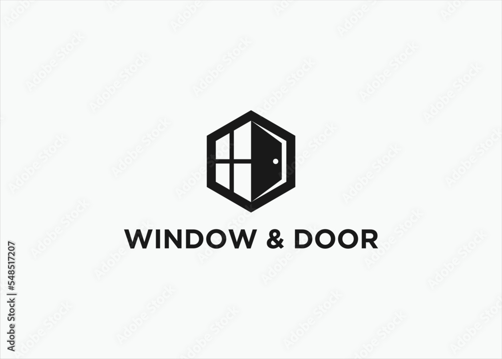 window and door with hexagons logo design vector silhouette ...