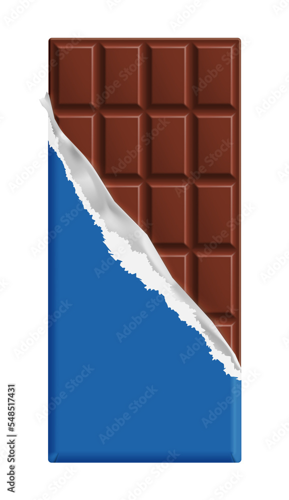Milk chocolate bar in a blank blue wrapper, PNG isolated on transparent ...
