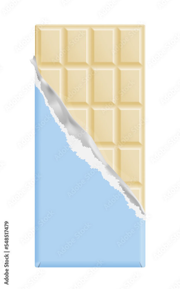 White chocolate bar in a blank blue wrapper, PNG isolated on ...