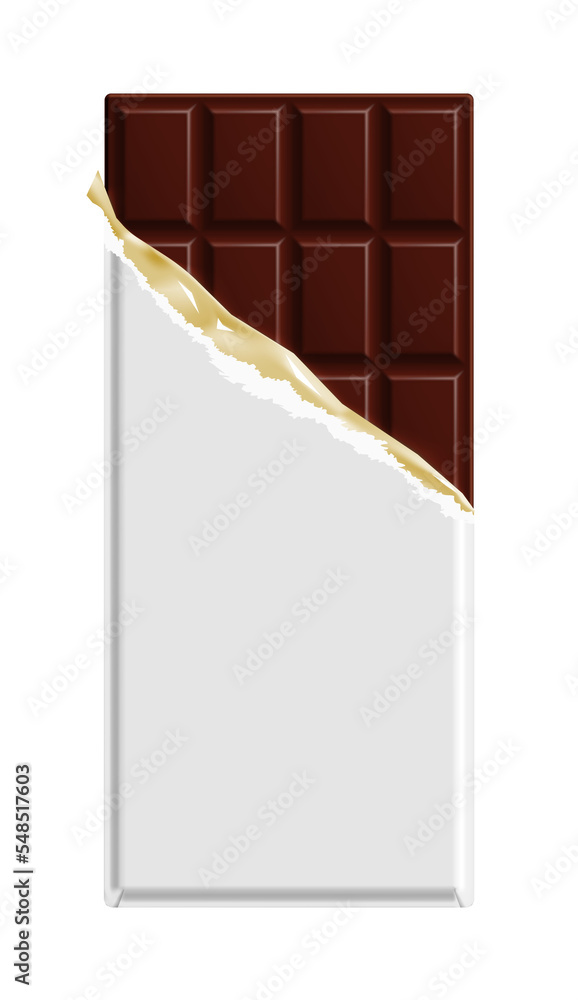 Dark bitter chocolate bar in a blank wrapper, PNG isolated on ...