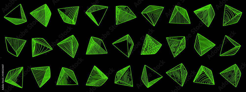 Triangular volumetric figures, pyramidal forms. Elements of a ...