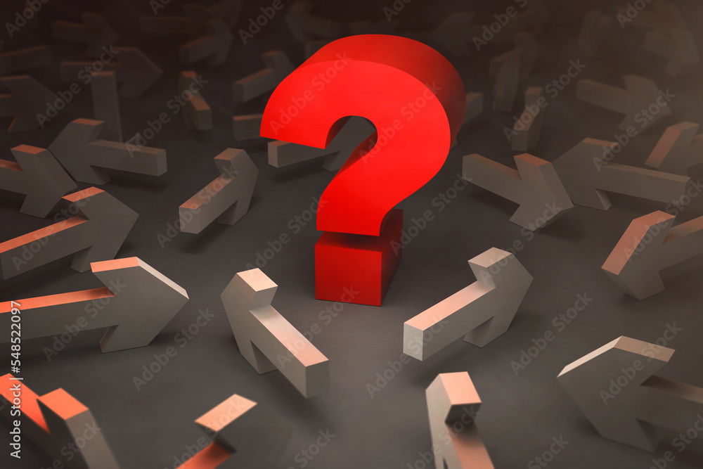 3d illustration question mark with dynamic arrow symbol,.focus on your ...