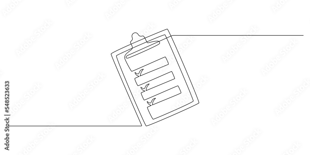 Clipboard with checklist with clipboard in one continuous line drawing ...