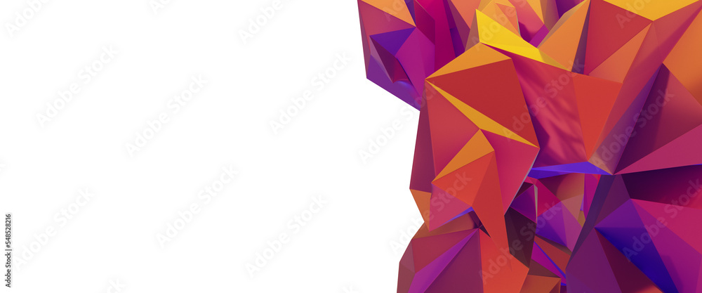 abstract 3d render of colourful metallic polygons, faceted triangles ...