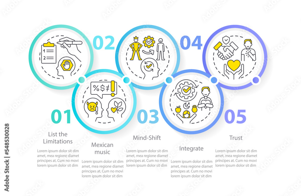 Obraz Removing self imposed barriers circle infographic template. Data ... Obraz Removing self imposed barriers circle infographic template. Data ...